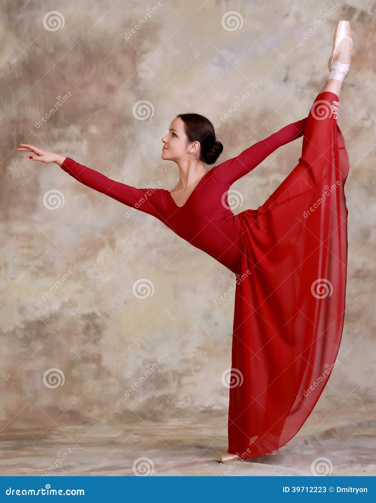 Ballerina Posing In Front Of Massive Red Stage Curtain Stock Image ...