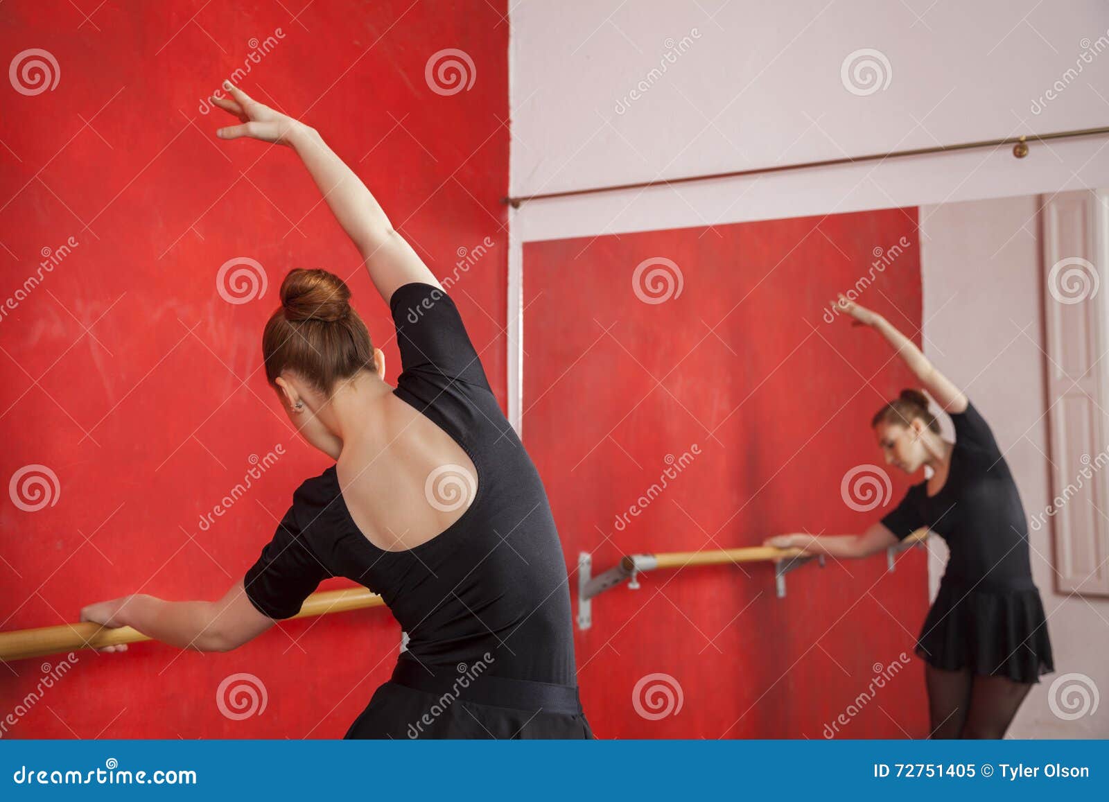 Ballerina Practicing in Front of Mirror in Studio Stock Image - Image ...