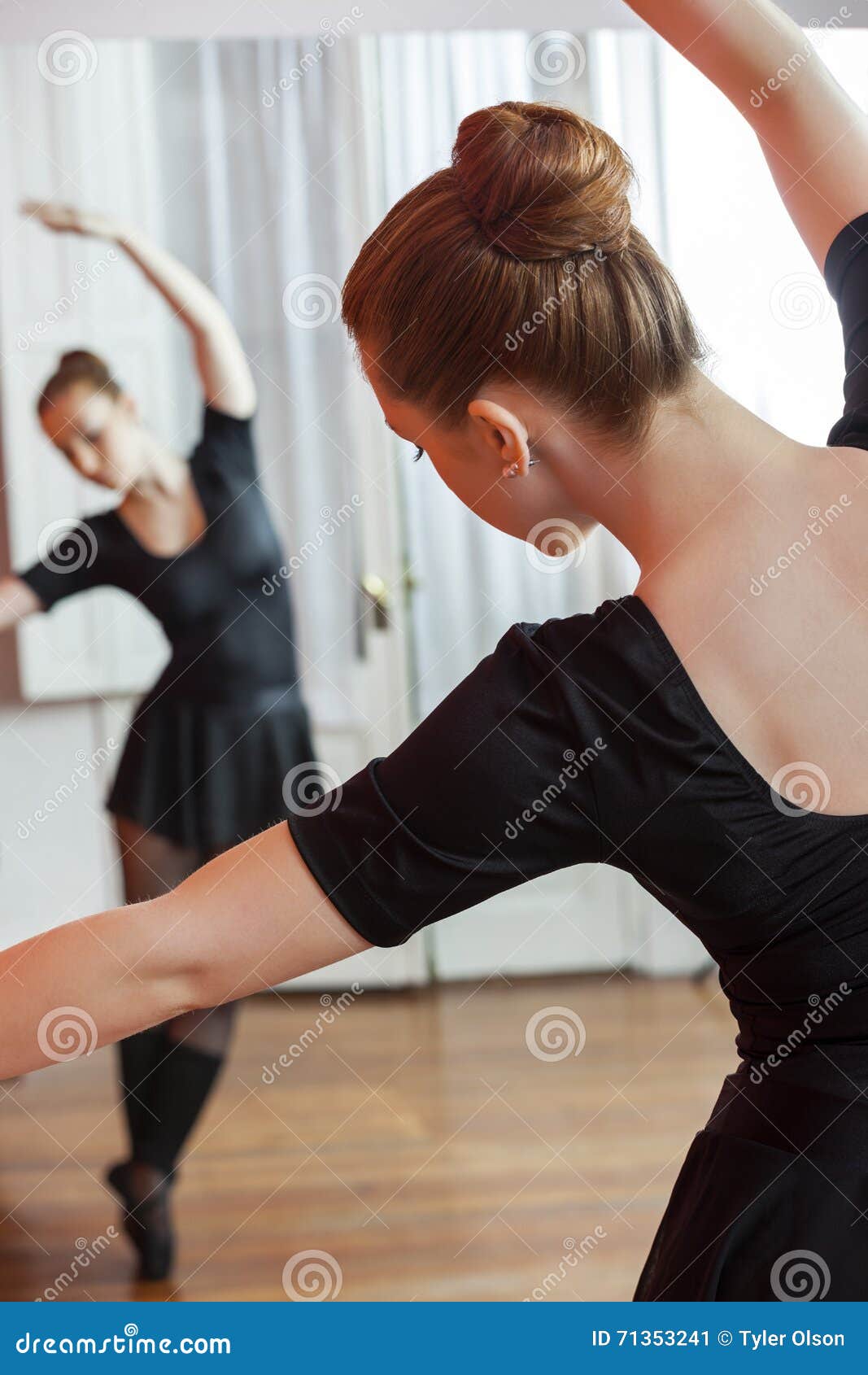 Ballerina Practicing in Front of Mirror at Studio Stock Image - Image ...