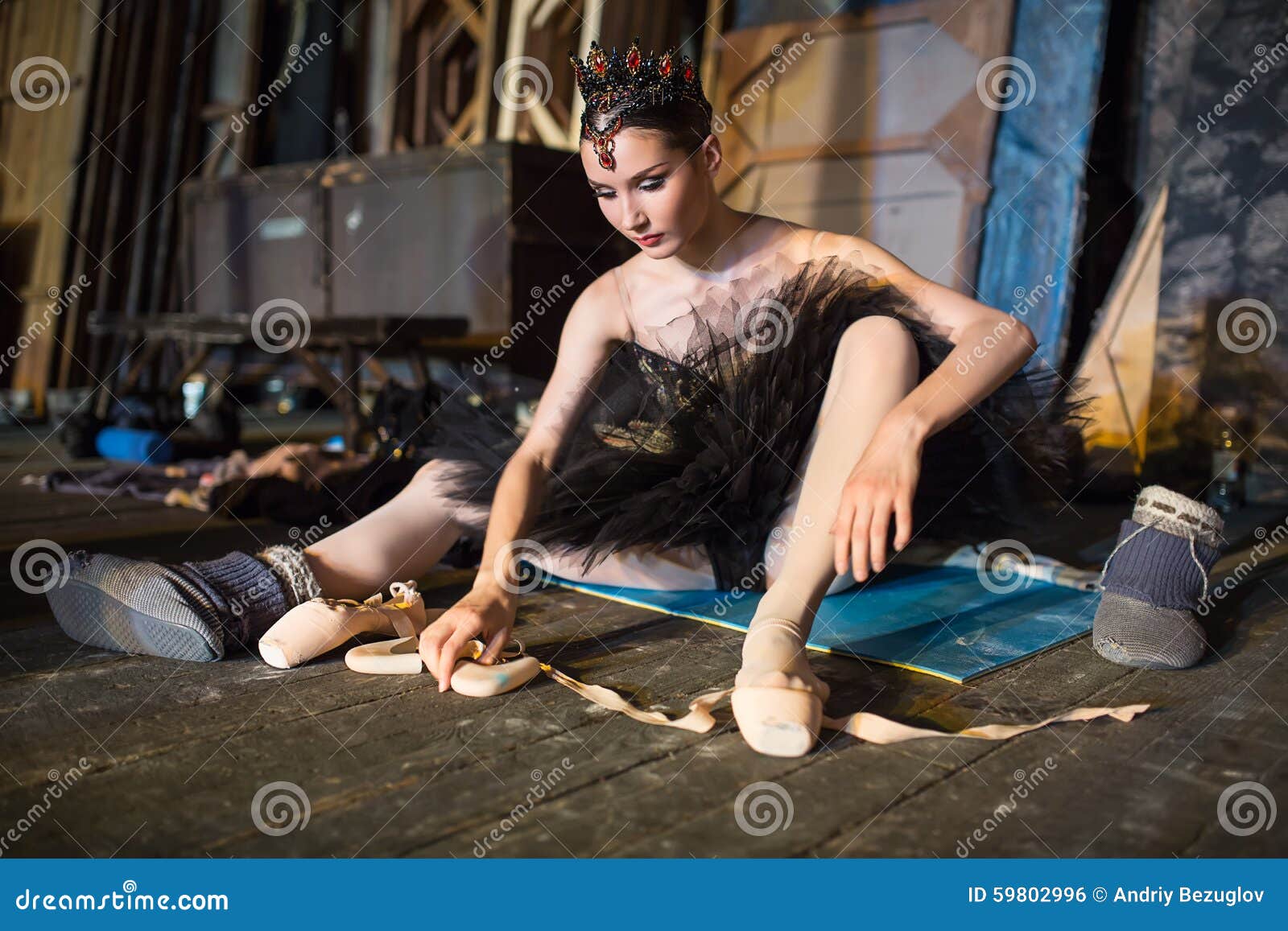 Ballerina Sitting on the Warm-up Backstage Stock Photo - Image of ...