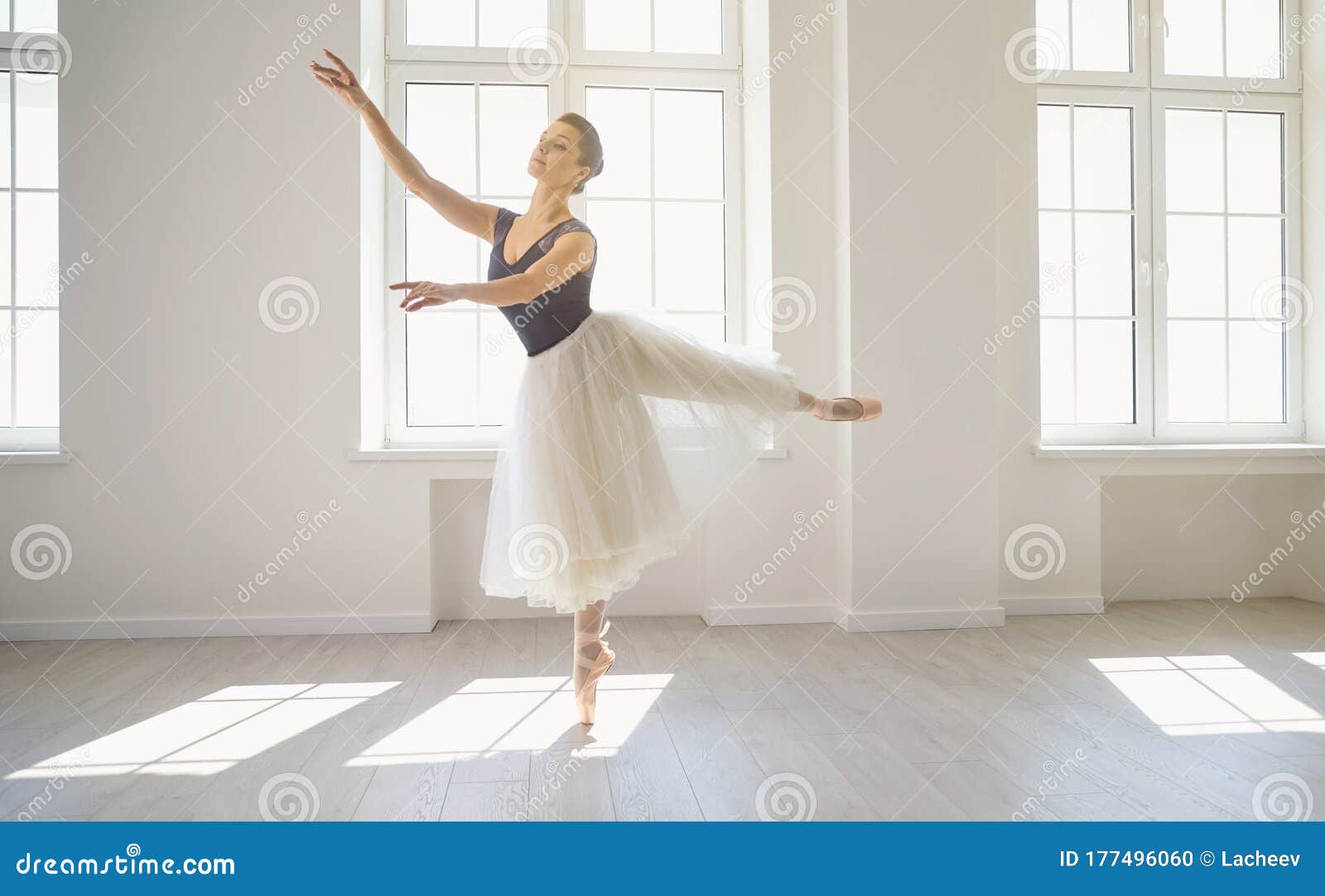 Ballerina. Young Graceful Ballet Dancer is Rehearsing a Performance in ...