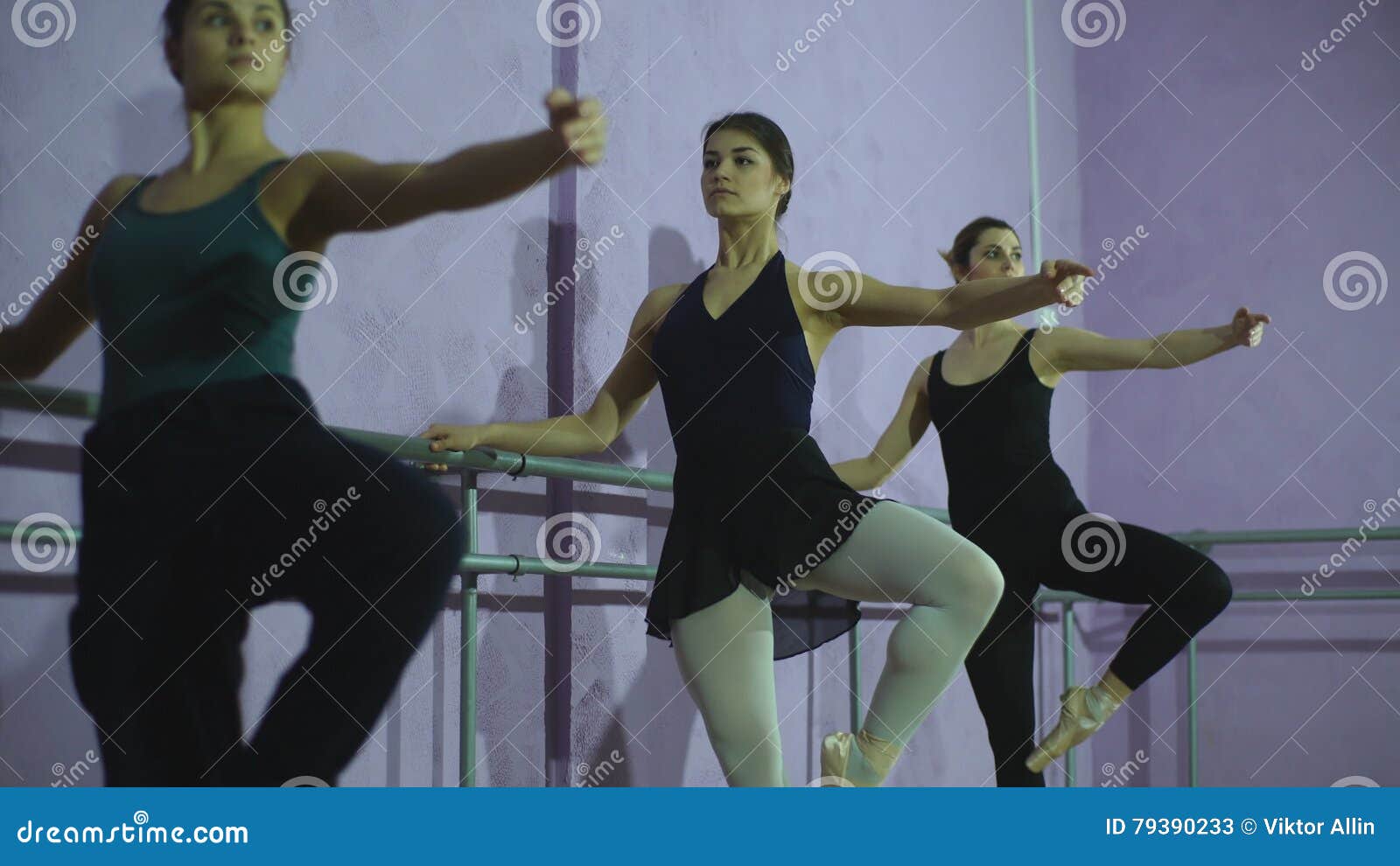 Ballerinas Practicing at Ballet Barre in Dance Studio Stock Video ...