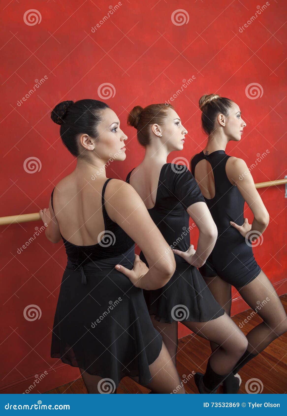 Ballerinas Practicing at Ballet Barre in Dance Studio Stock Image ...
