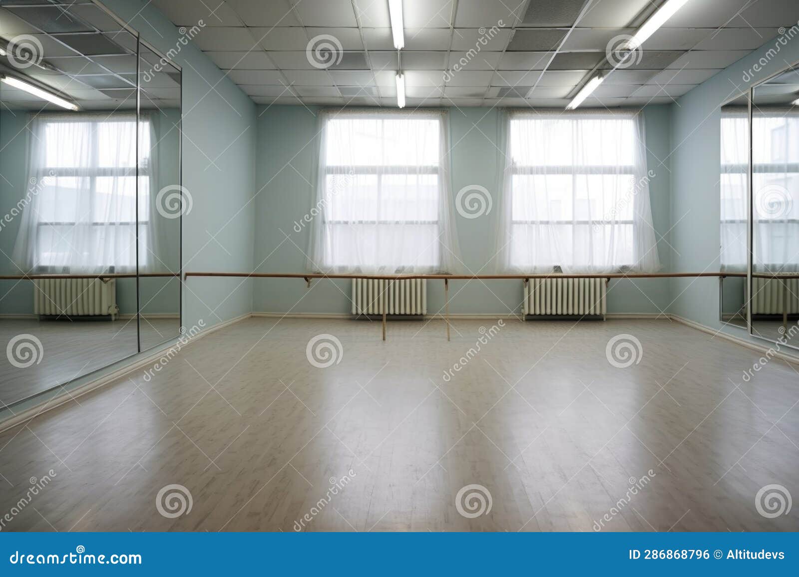 Ballet Barre in Empty Dance Studio Stock Illustration - Illustration of ...
