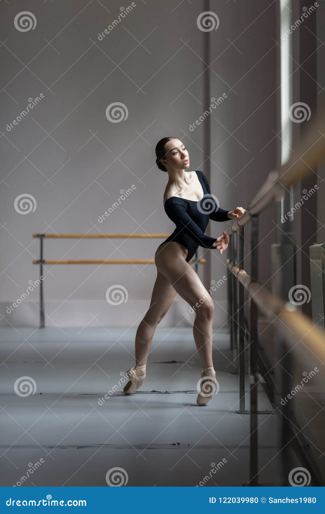 Beautiful Ballerina Training in the Class Stock Photo - Image of plie ...