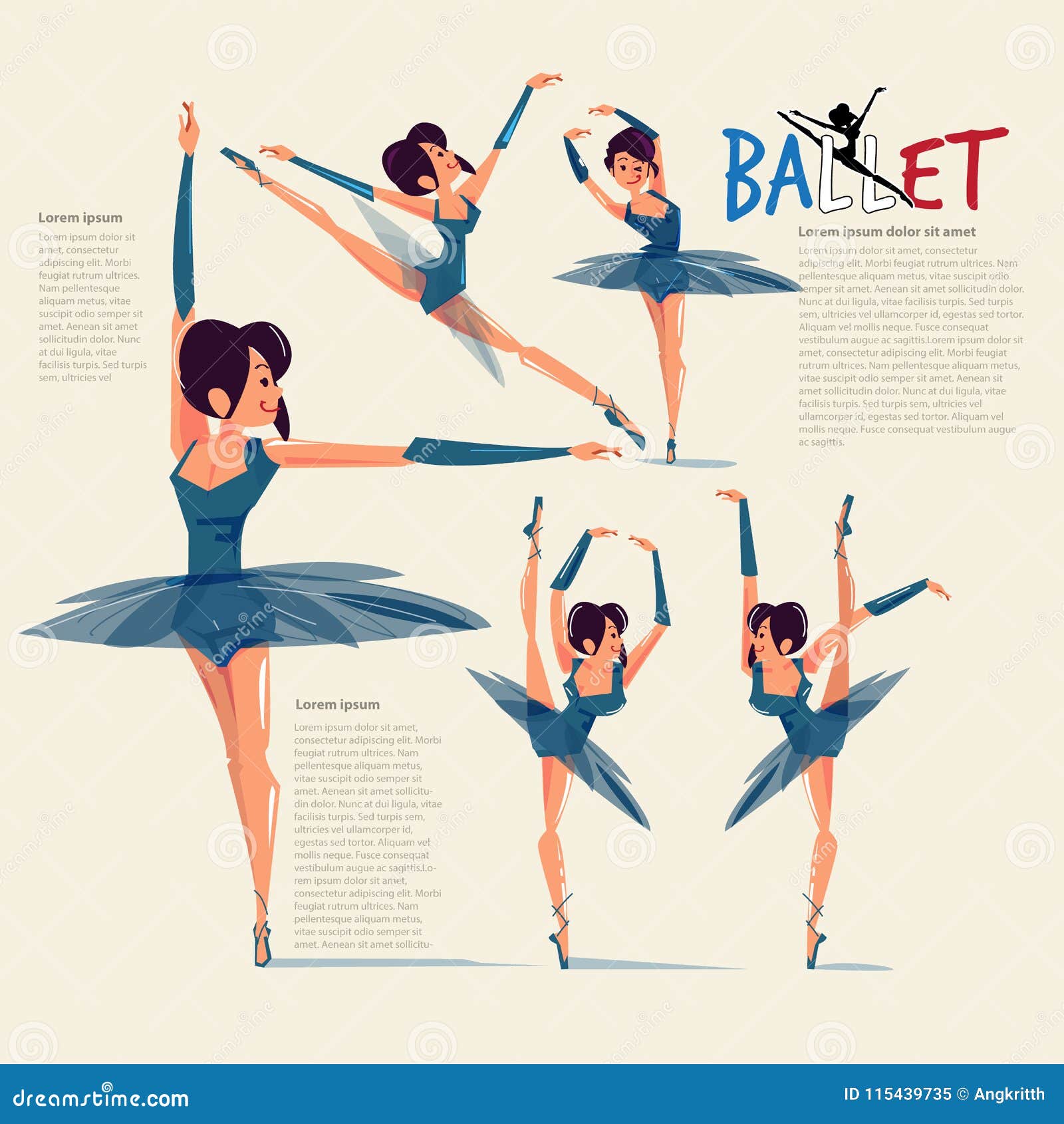 Ballet Dance in Various Action with Typographic for Header - Vector ...