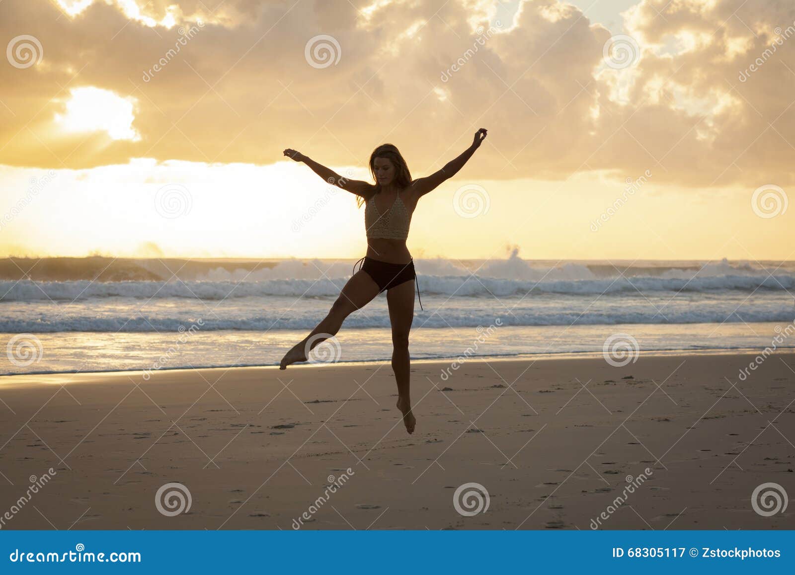 Ballet dancer on beach stock image. Image of ocean, sunset - 68305117