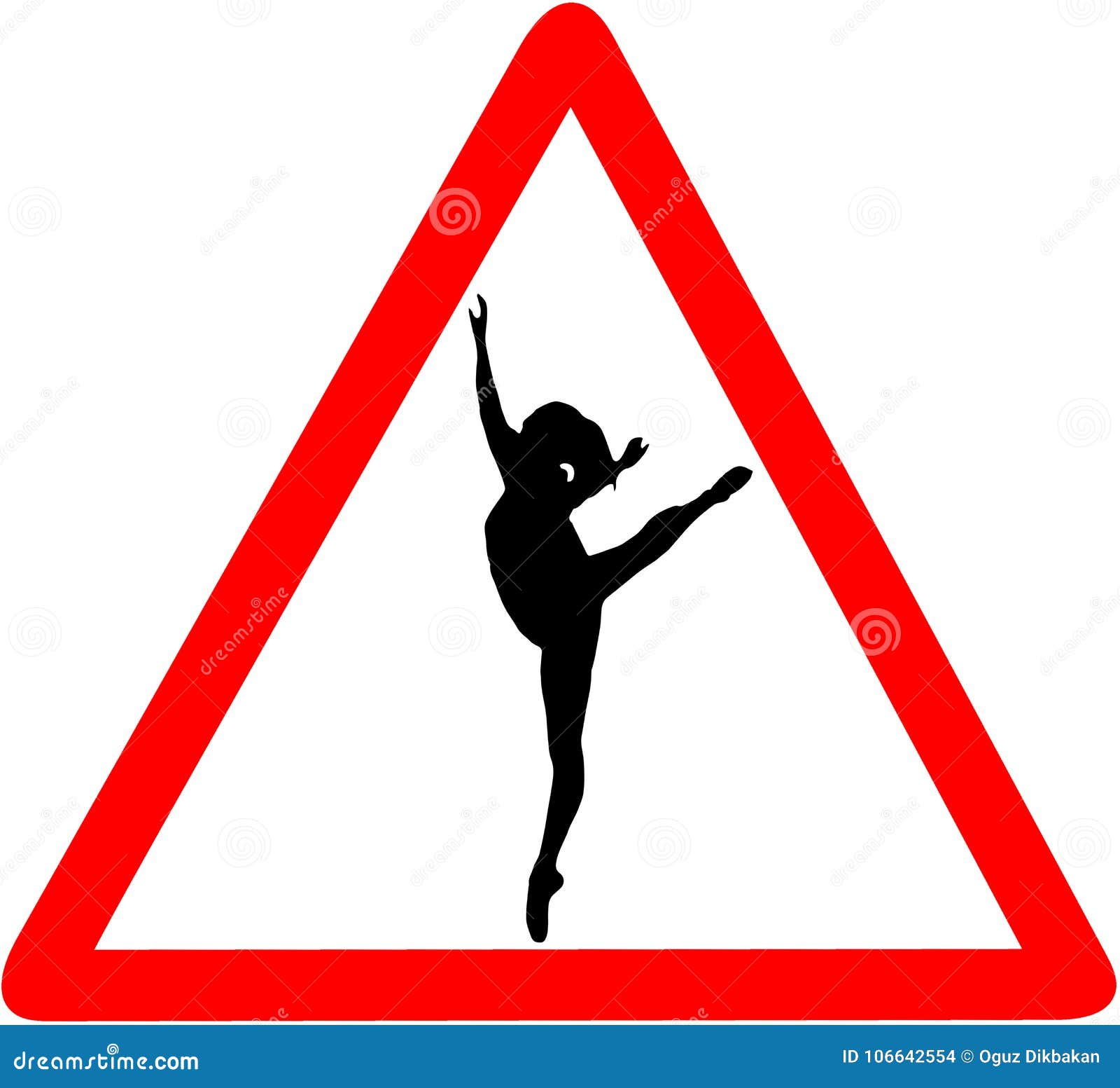 Ballet Dancer Dance School Caution Red Triangular Road Sign Isolated on ...