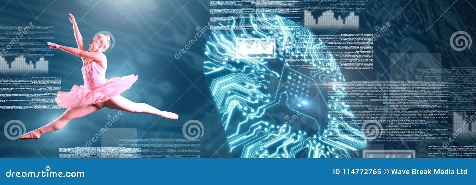 Ballet Dancer Dancing with Digital Human Technology Interface Stock ...