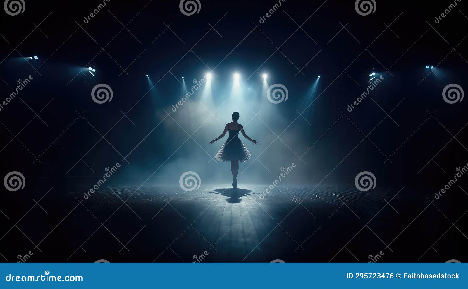 Ballet Dancer on Dark Empty Stage with Spotlights and Smoke Stock ...