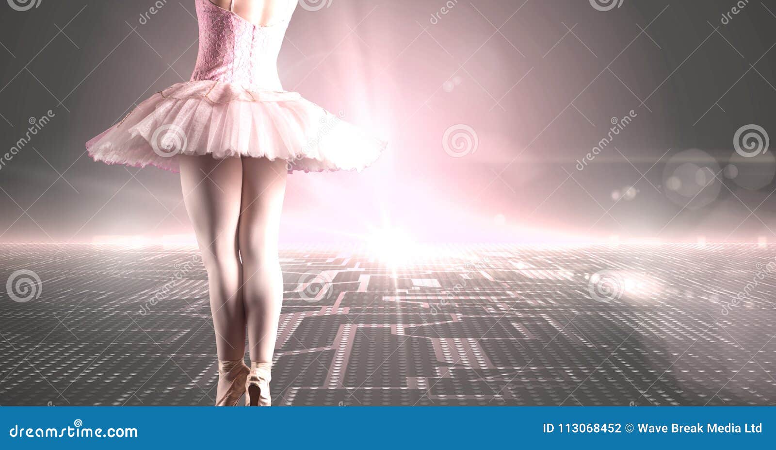 Ballet Dancer with Digital Technology Landscape and Glowing Light Stock ...