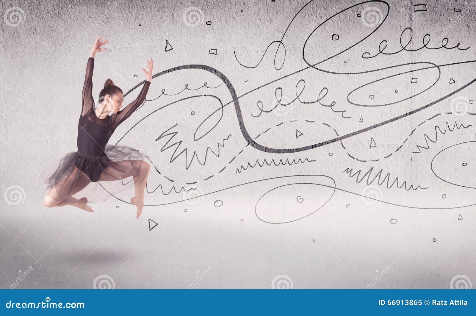 Ballet Dancer Performing Art Dance with Lines and Arrows Stock Image ...