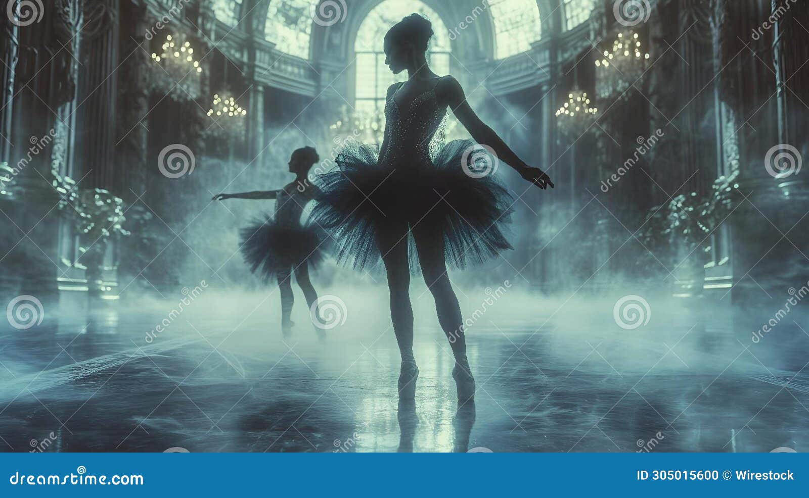 Ballet Dancer Performing in a Grand Ballroom Illuminated by a Spotlight ...
