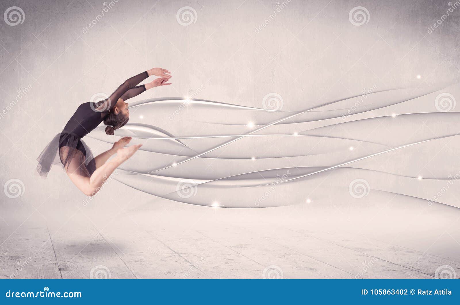 Ballet Dancer Performing Modern Dance with Abstract Lines Stock Photo ...