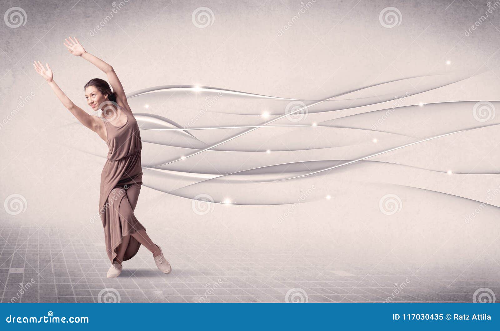 Ballet Dancer Performing Modern Dance with Abstract Lines Stock Image ...