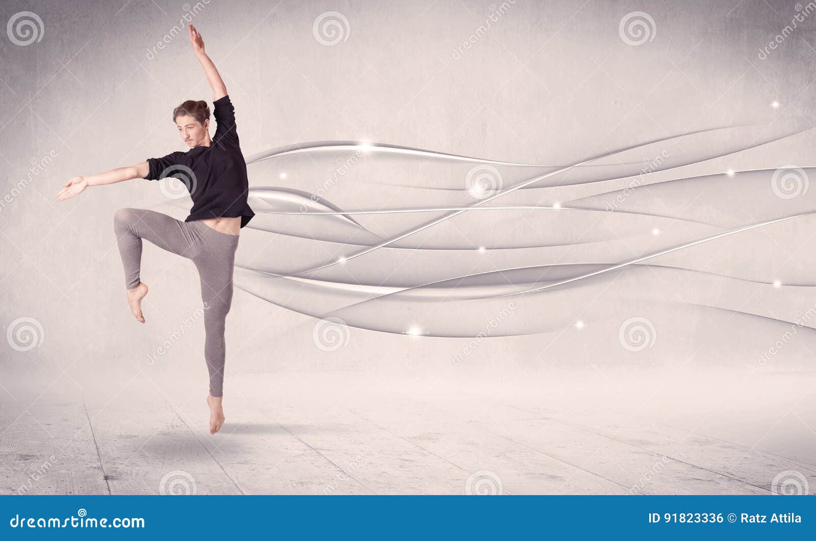 Ballet Dancer Performing Modern Dance with Abstract Lines Stock Photo ...