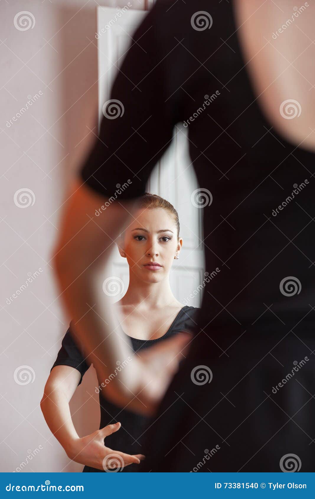 Ballet Dancer Practicing in Front of Mirror Stock Photo - Image of ...