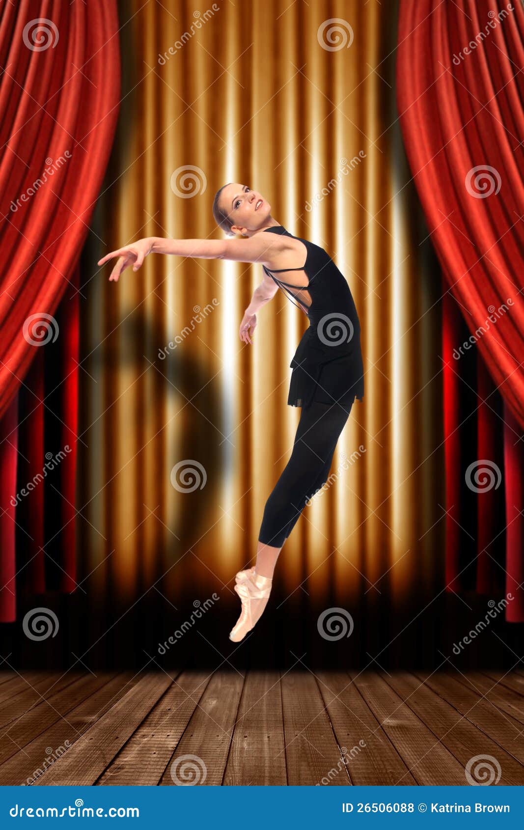 Ballet Dancer on Stage with Drapes Stock Photo - Image of leap, balance ...