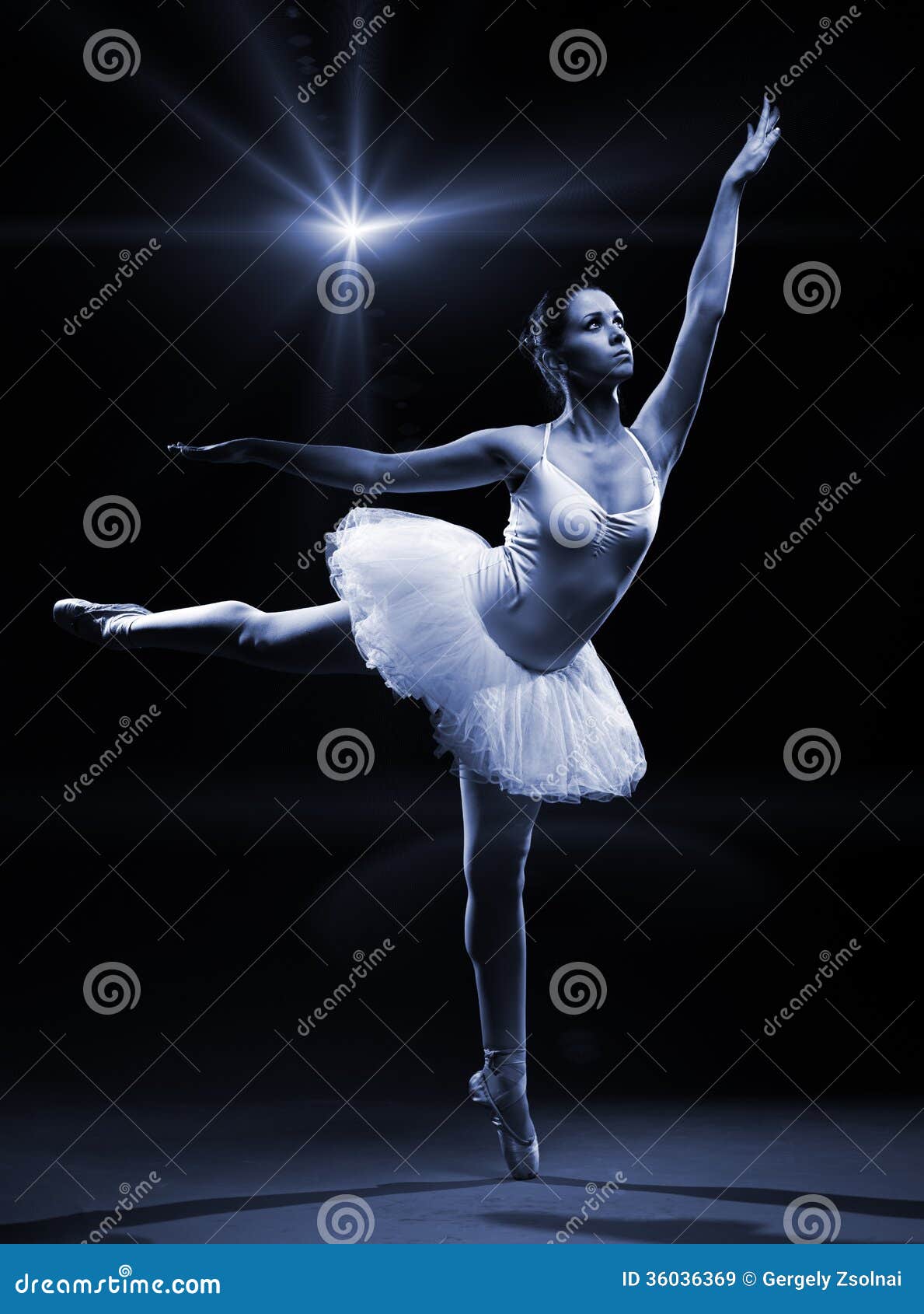 Ballet Dancer in White Tutu Posing on One Leg Stock Image - Image of ...