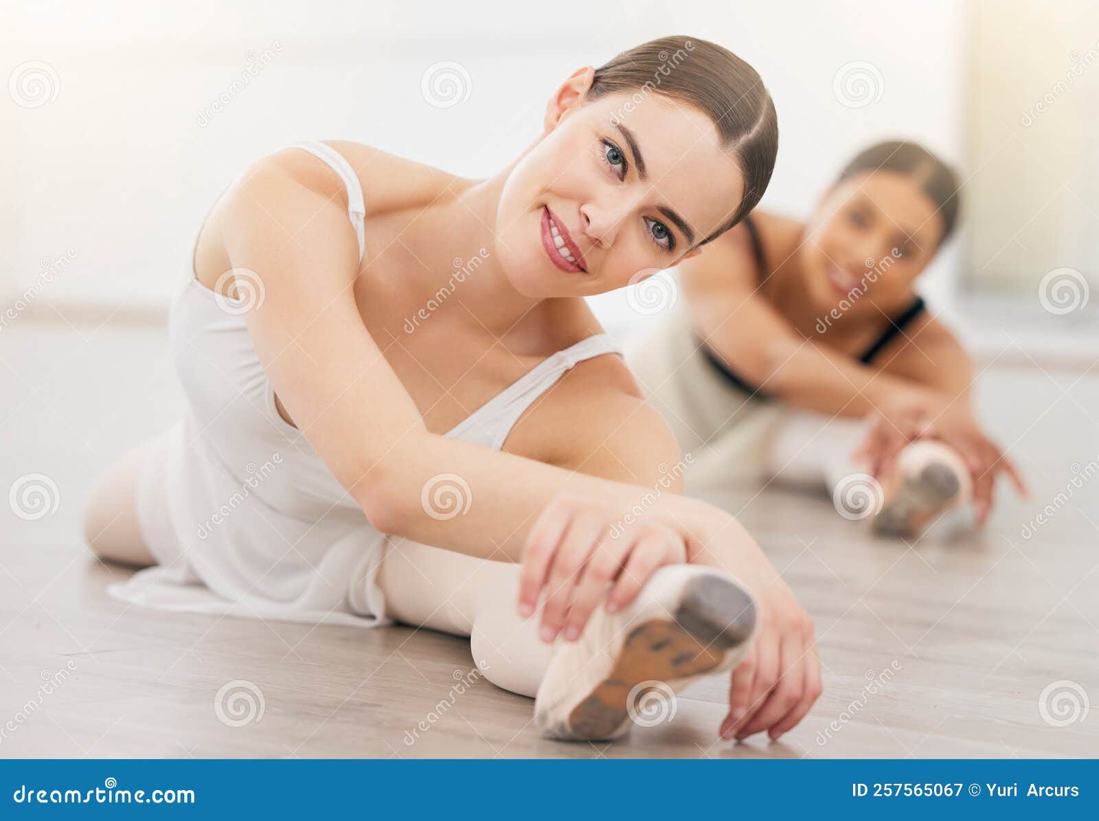 Ballet, Flexible and Dancer Stretching in Class To Warm Up before Starting Dancing, Active and ...