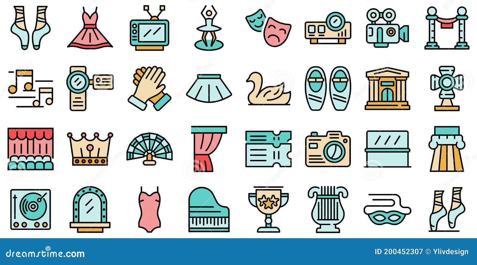 Ballet Icons Set Vector Flat Stock Vector - Illustration of outline ...
