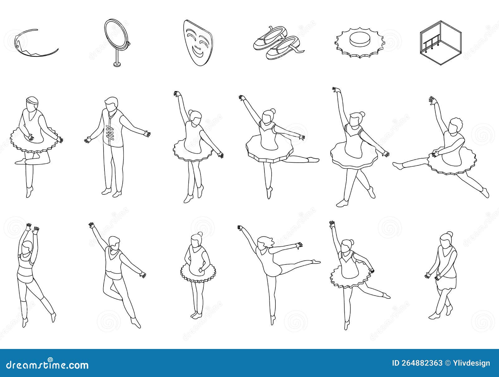 Ballet Icons Of Dancers In Position And Performance Vector Illustration ...