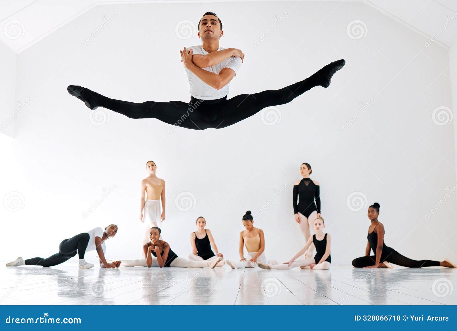 Ballet, Jump and Group in Training with Practice for Performance Art ...