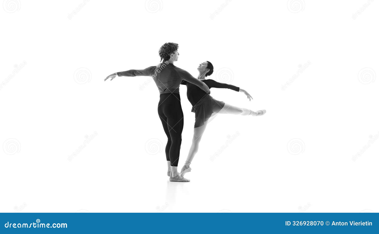 Ballet Partners Training Their Movements in Practice Against White ...