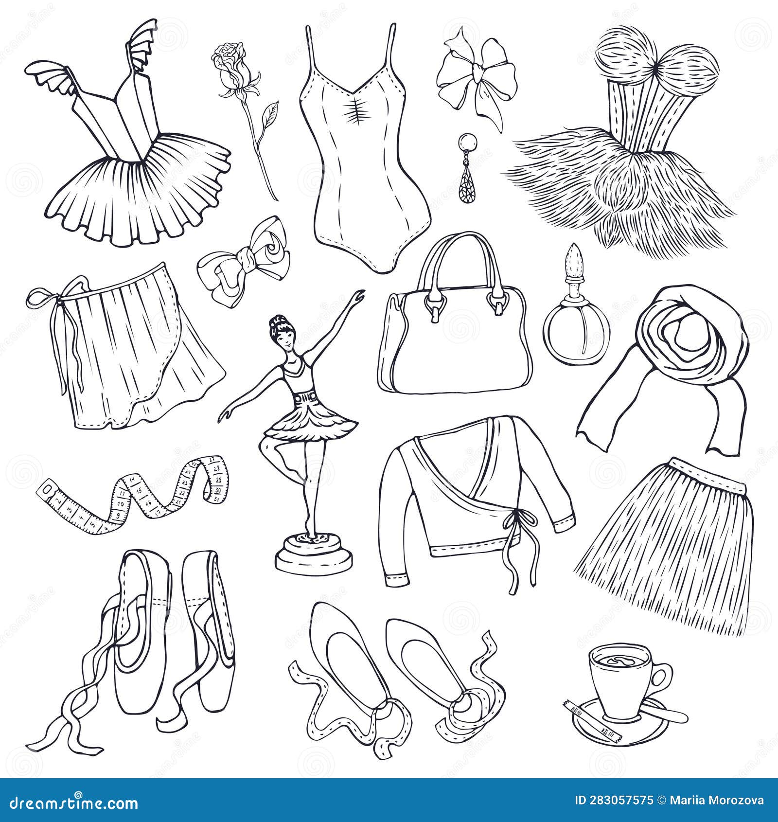 Ballet Set Illustration Drawn by Hand Isolated on White Background ...