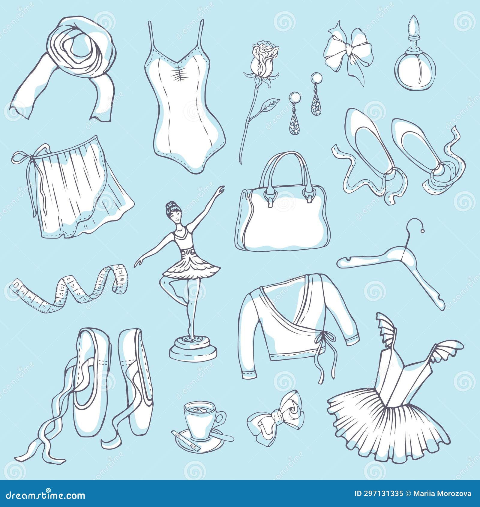 Ballet Set Vector Illustration Isolated on Light Blue Background. Stock ...