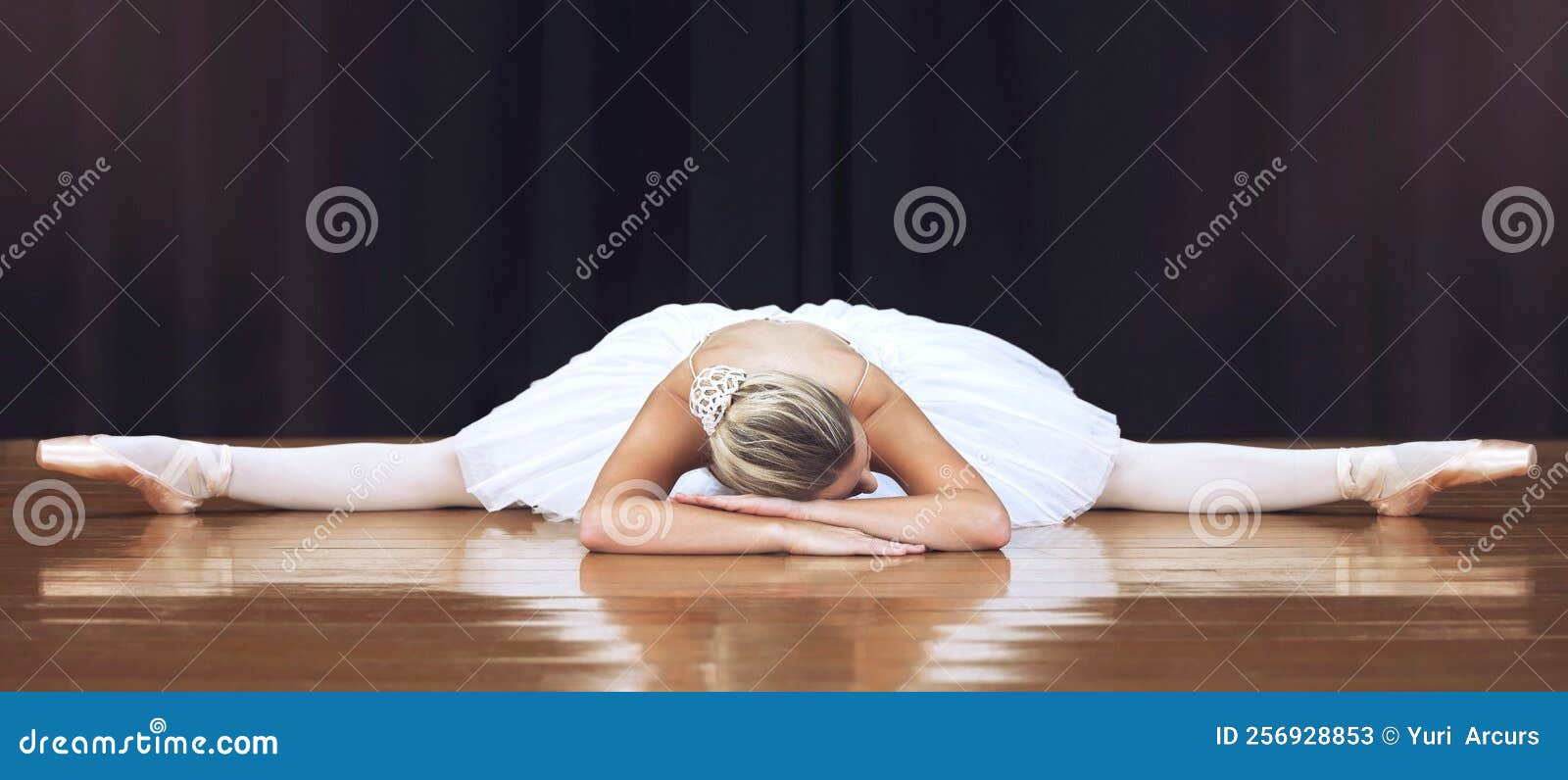 Ballet, Stage and Dance with Woman Stretching in Split Training and ...