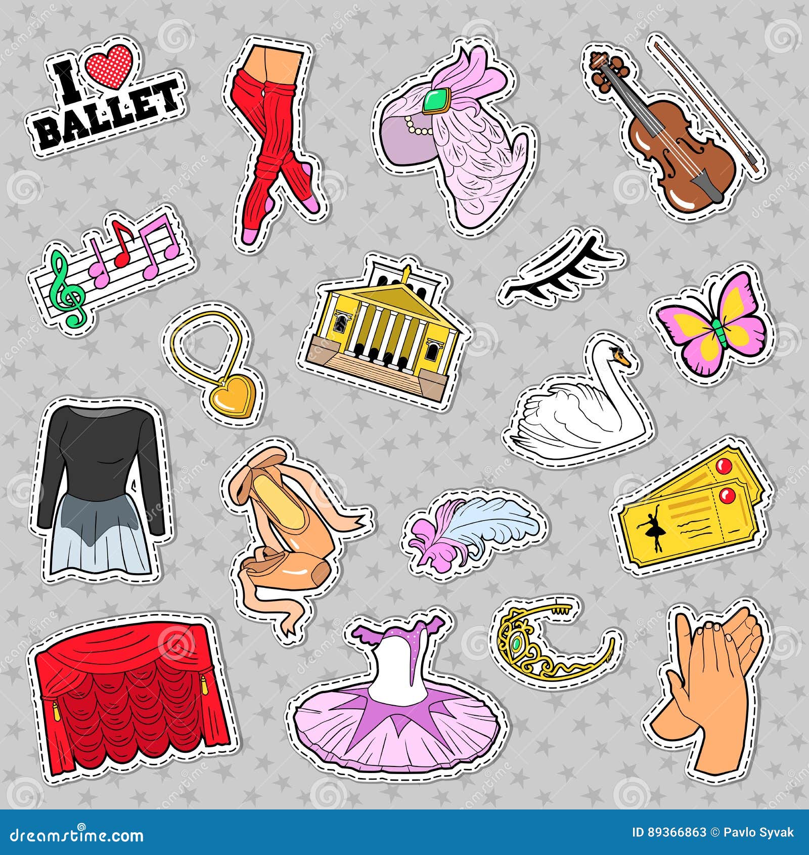 Ballet Stickers, Badges, Patches Set with Theater Elements Stock Vector ...