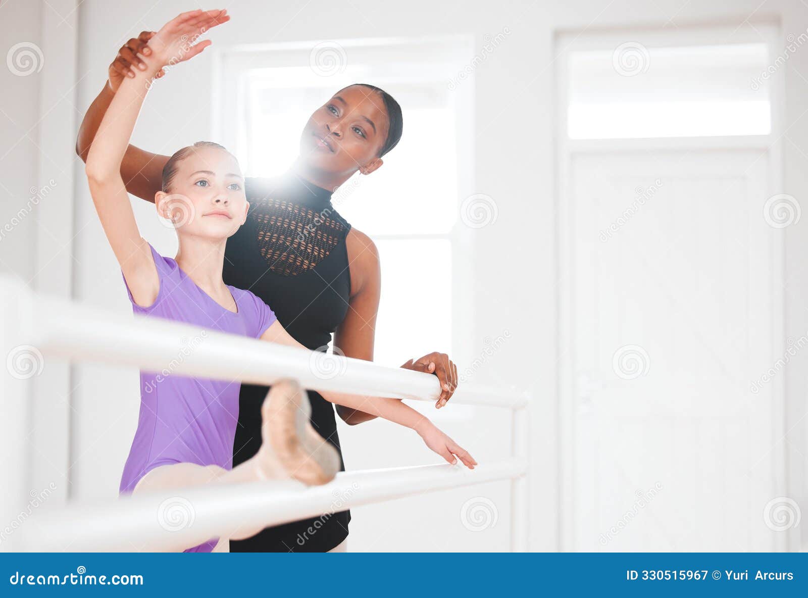 Ballet, Student and Woman with Helping in Class for Arm Technique ...