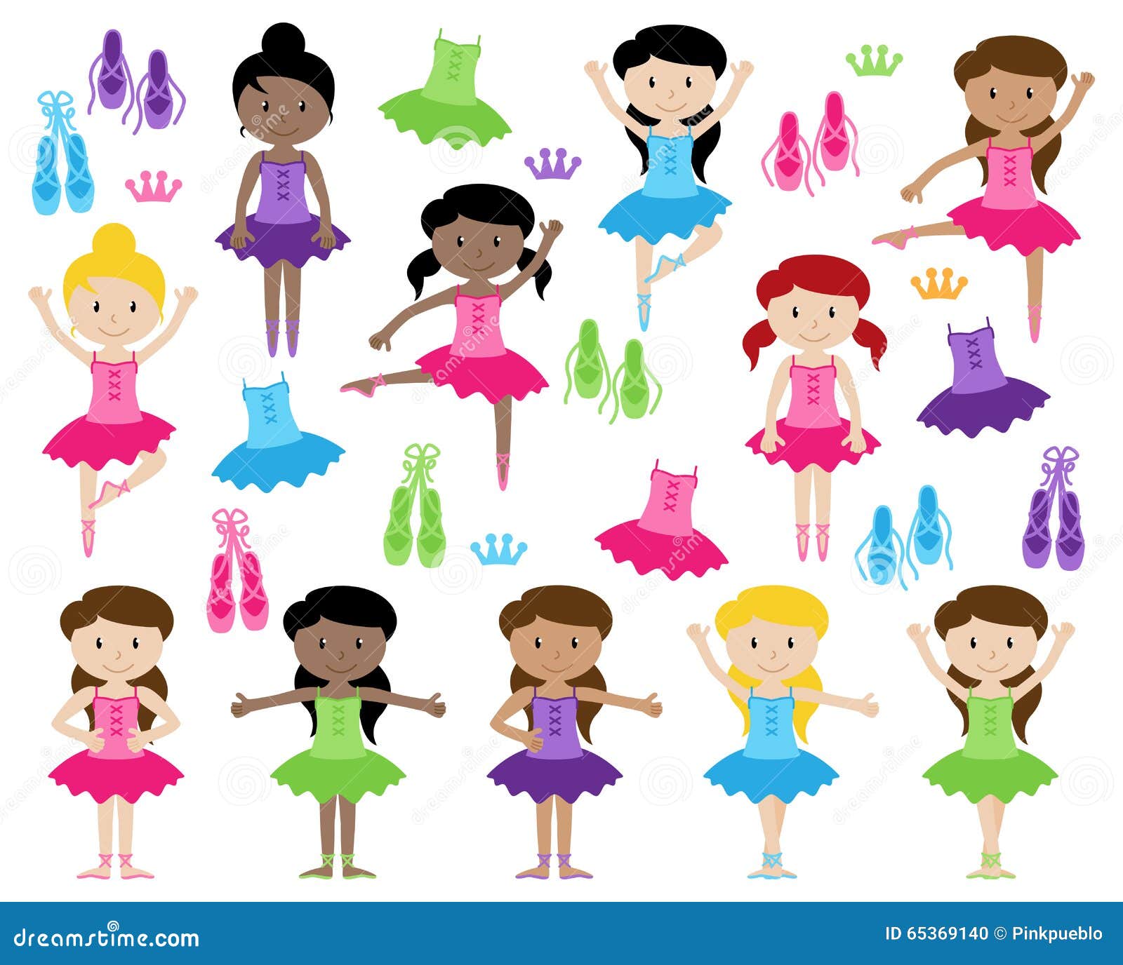Ballet Themed Vector Collection with Diverse Girls Stock Vector ...