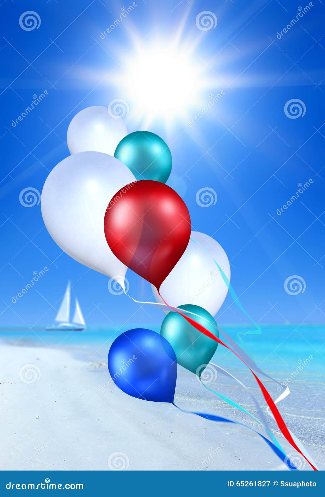 Ballons Montants Au-dessus De Mer Illustration Stock - Illustration du ...