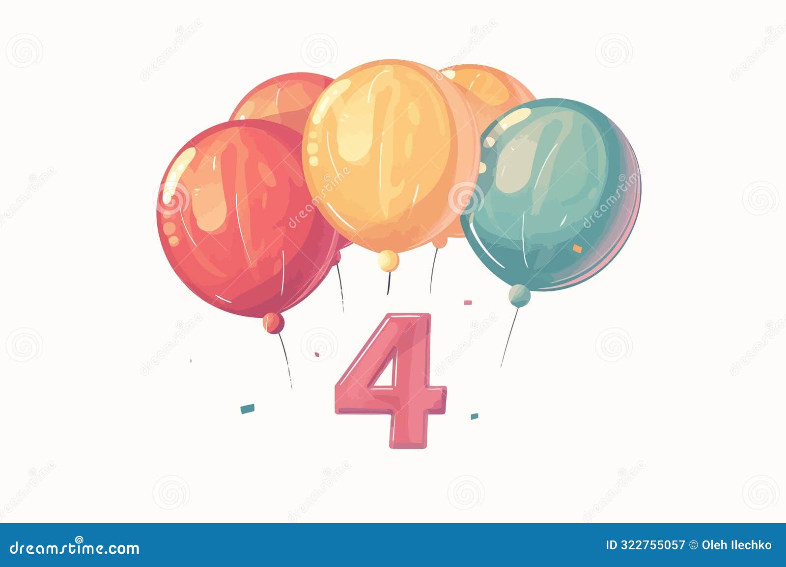 Ballons with Number 4 Isolated Vector Style Stock Vector - Illustration ...