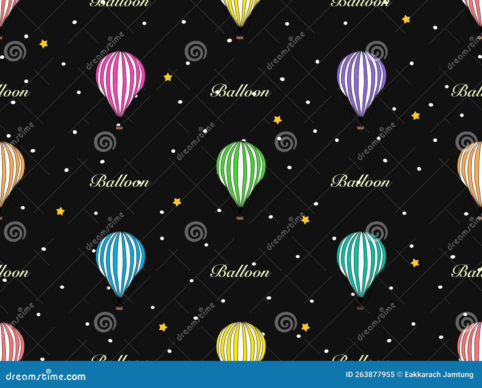 Balloon Seamless Pattern on Black Background Stock Illustration ...