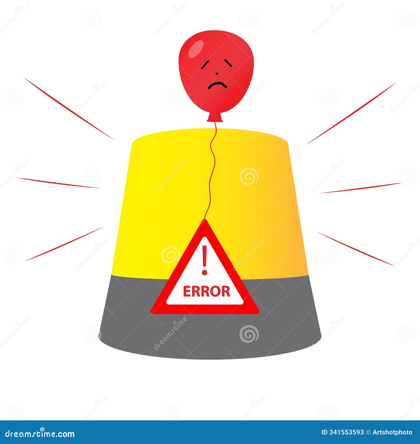 Red Balloon with Upset Face, Flashing Lights and the Message Error ...