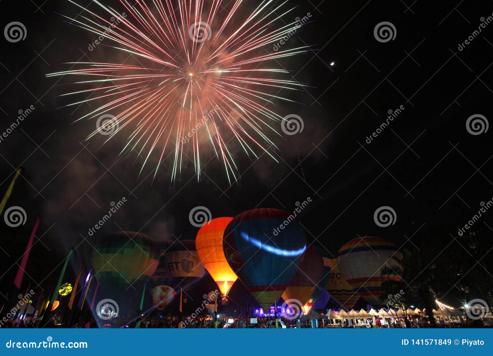 Balloon Festival with Fireworks Stock Image - Image of holiday ...