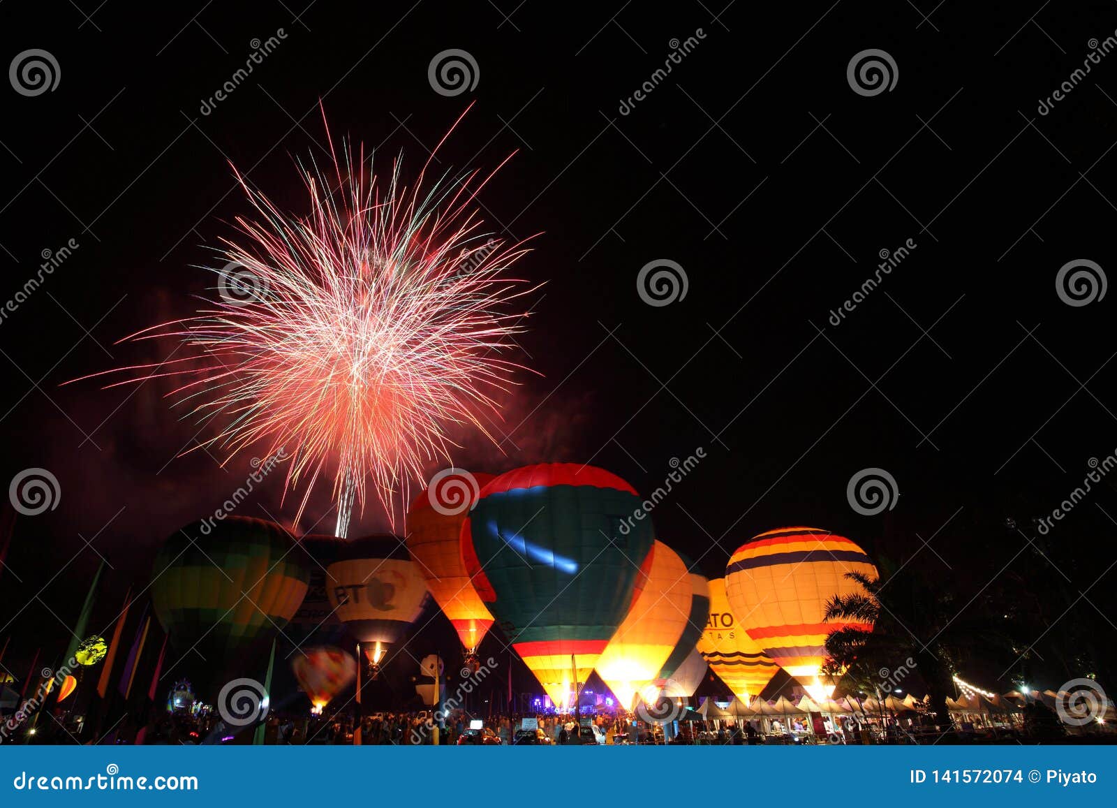 Balloon Festival with Fireworks Editorial Stock Image - Image of ...