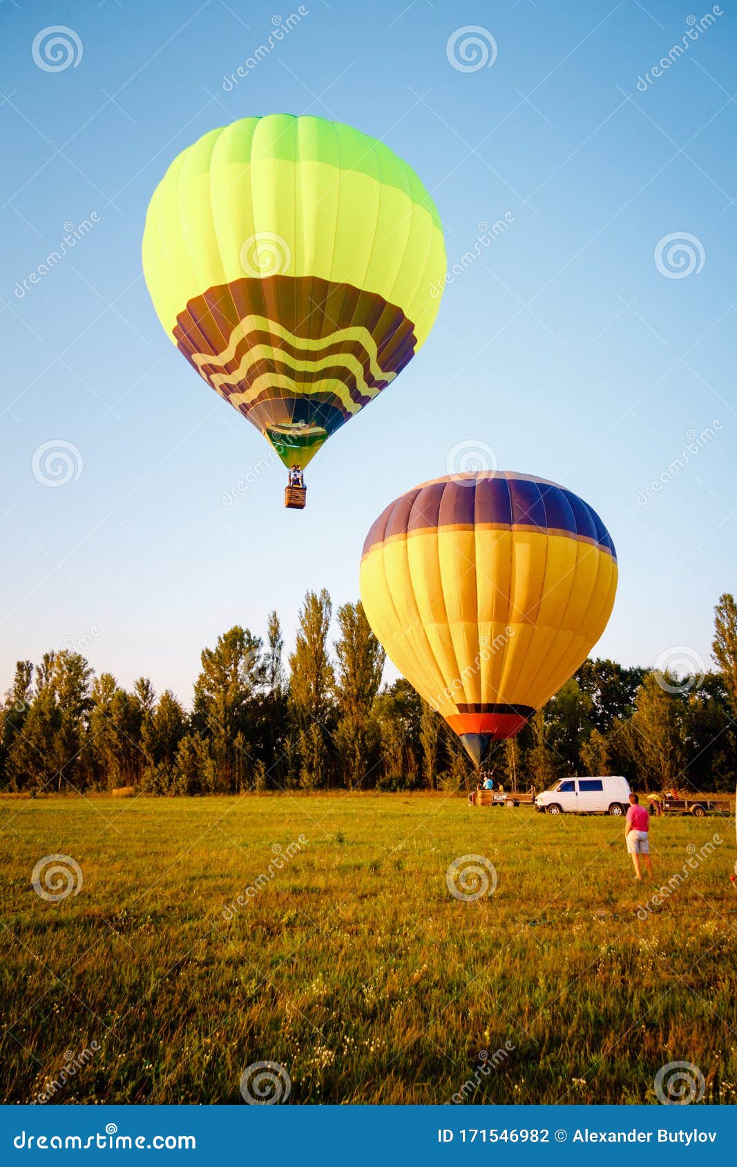Balloon in the Field. Preparing for Flight Stock Photo - Image of blue ...