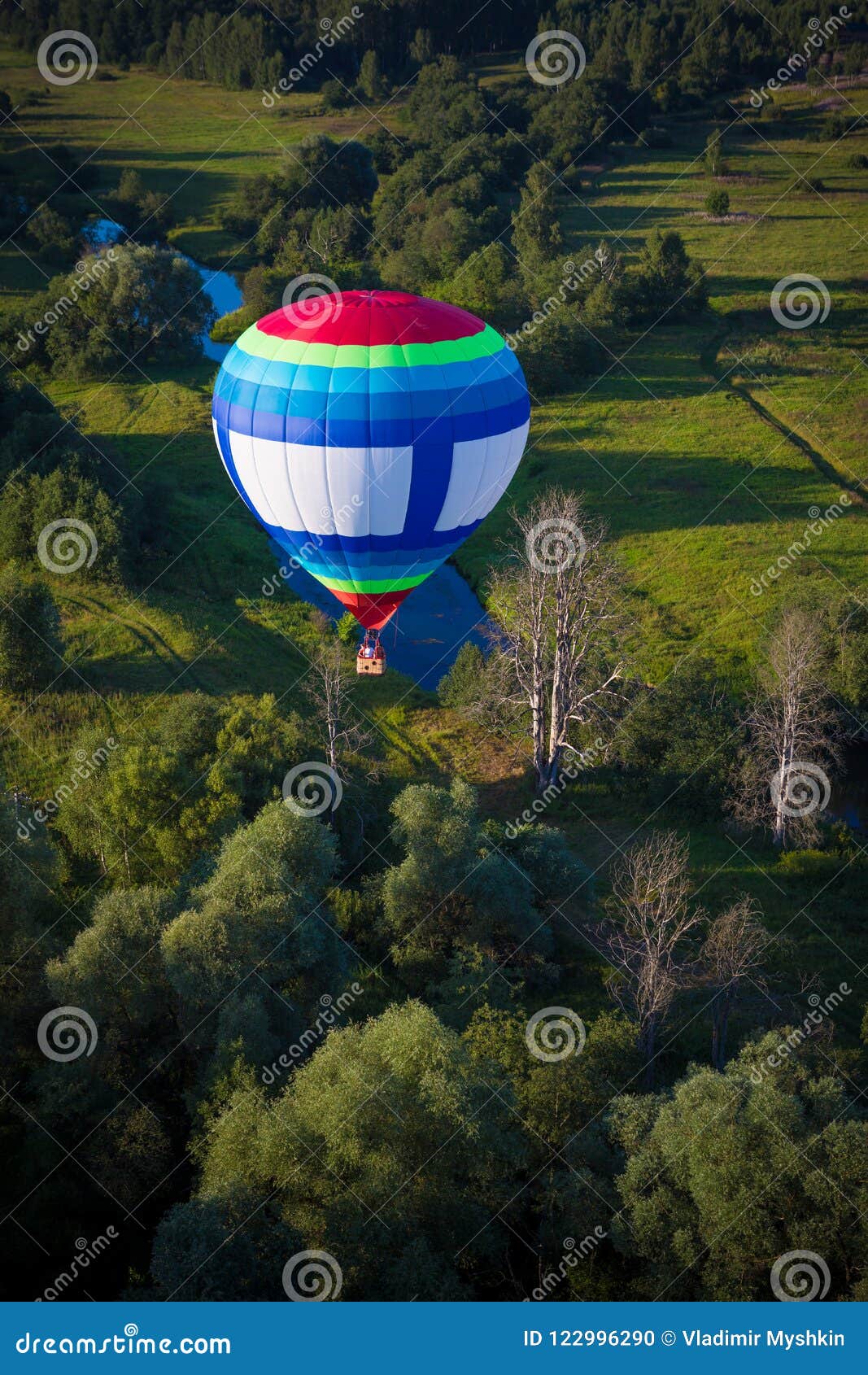Balloon in Flight Over the Forest Stock Photo - Image of hill, leisure ...