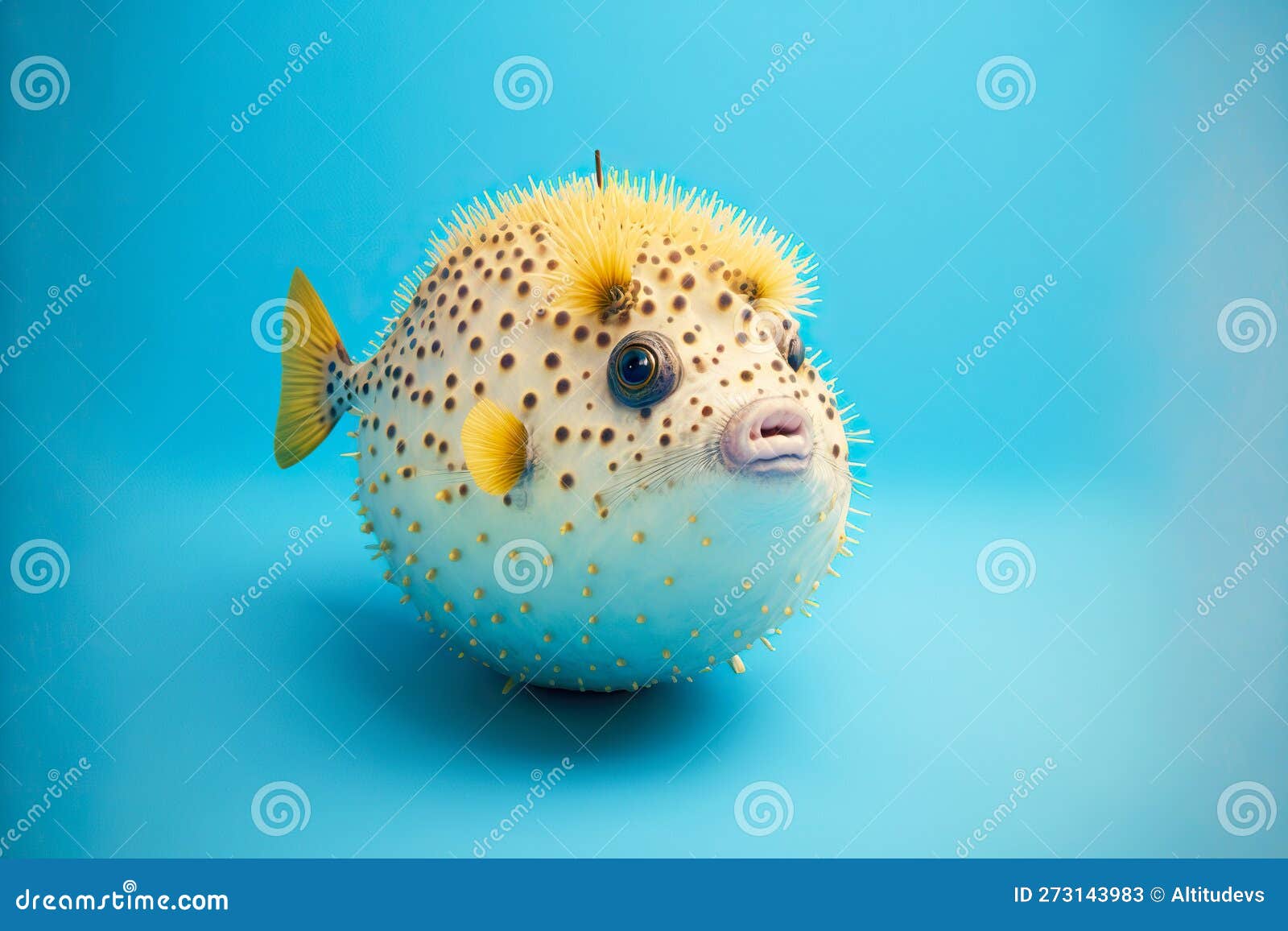 Balloon-like Puffer Fish with Sharp Spikes on Blue Background Stock ...