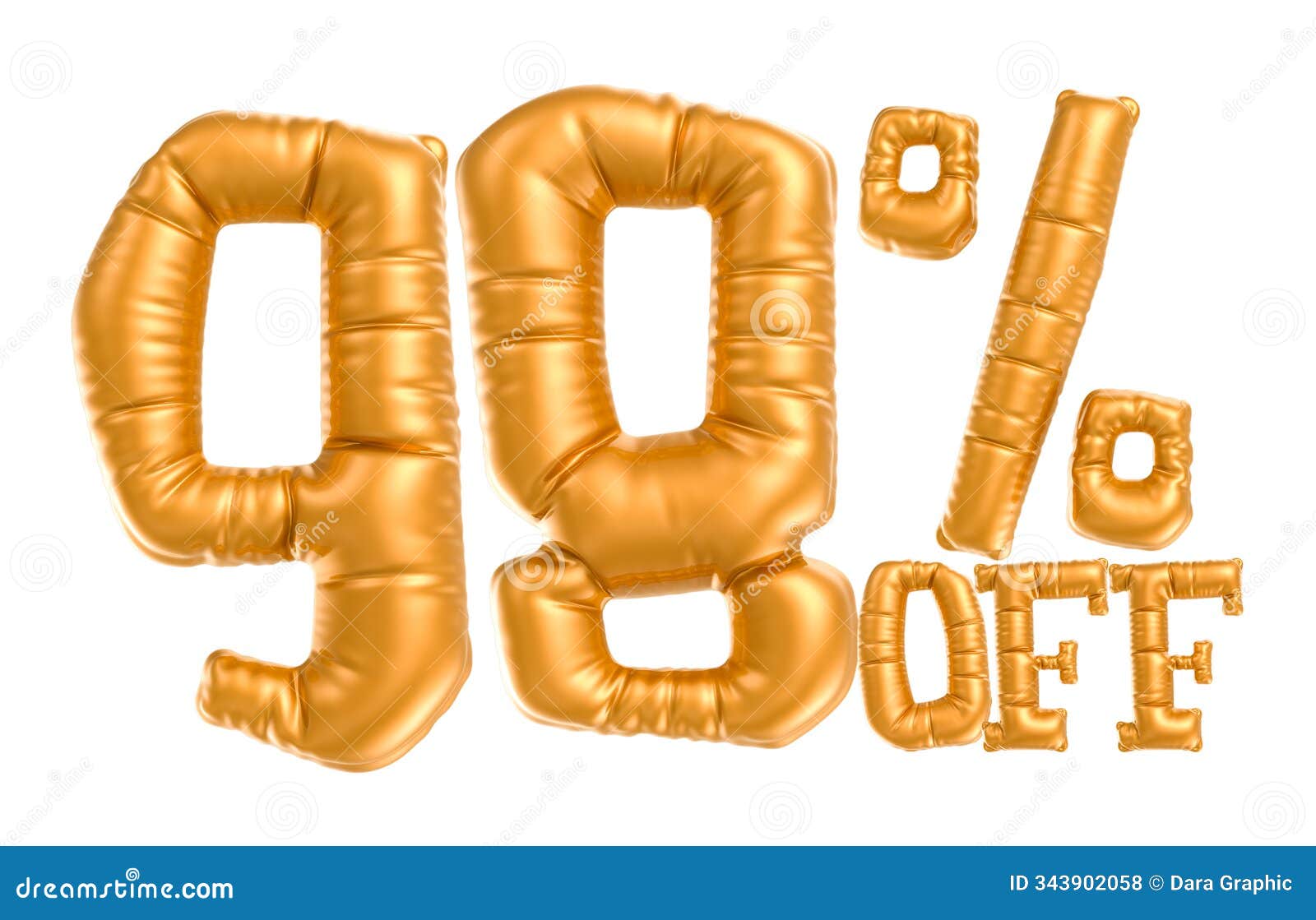 Balloon Number 98 Percent Gold 3D with White Background Stock ...