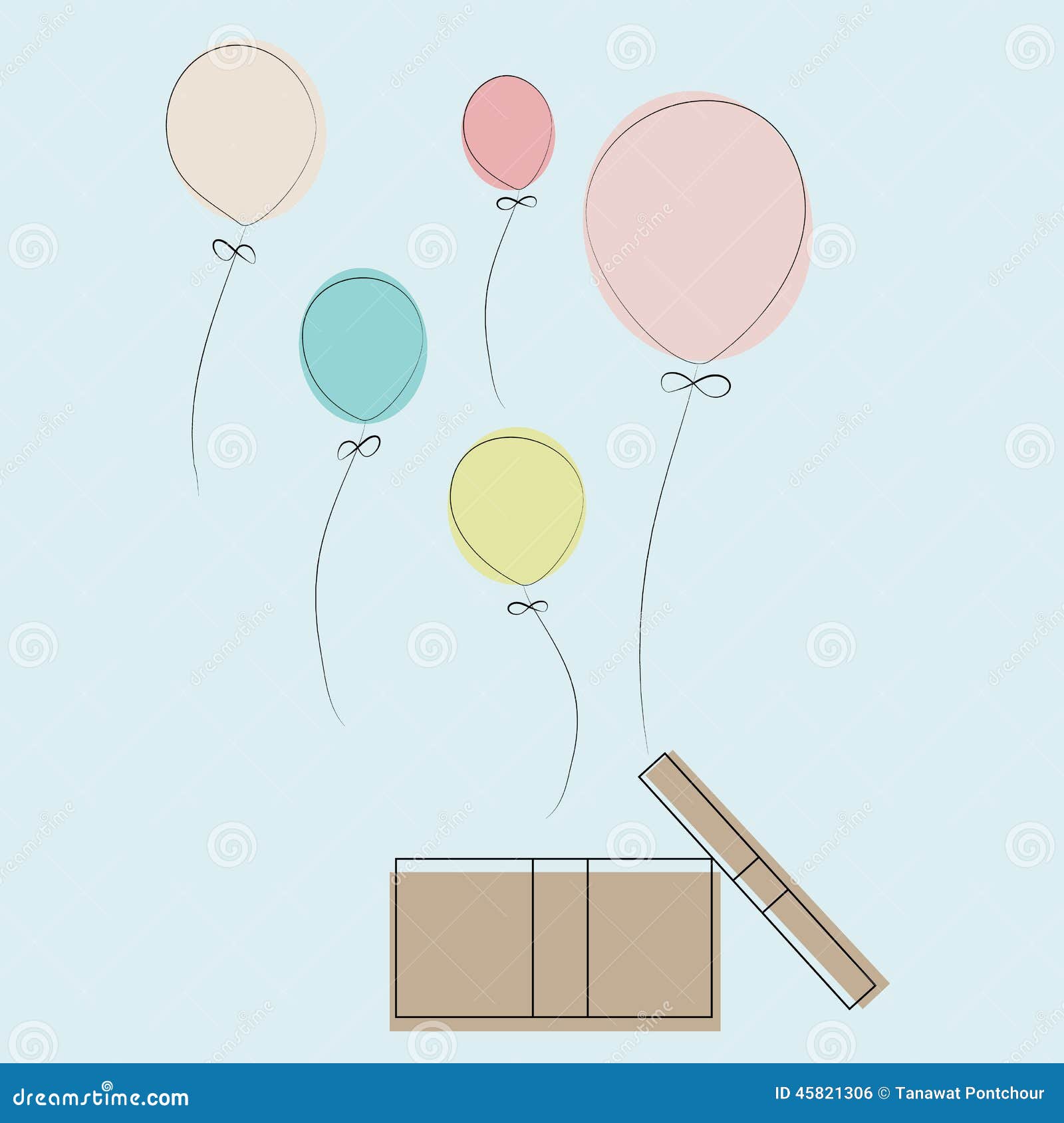 Balloon with opened box stock illustration. Illustration of happy ...