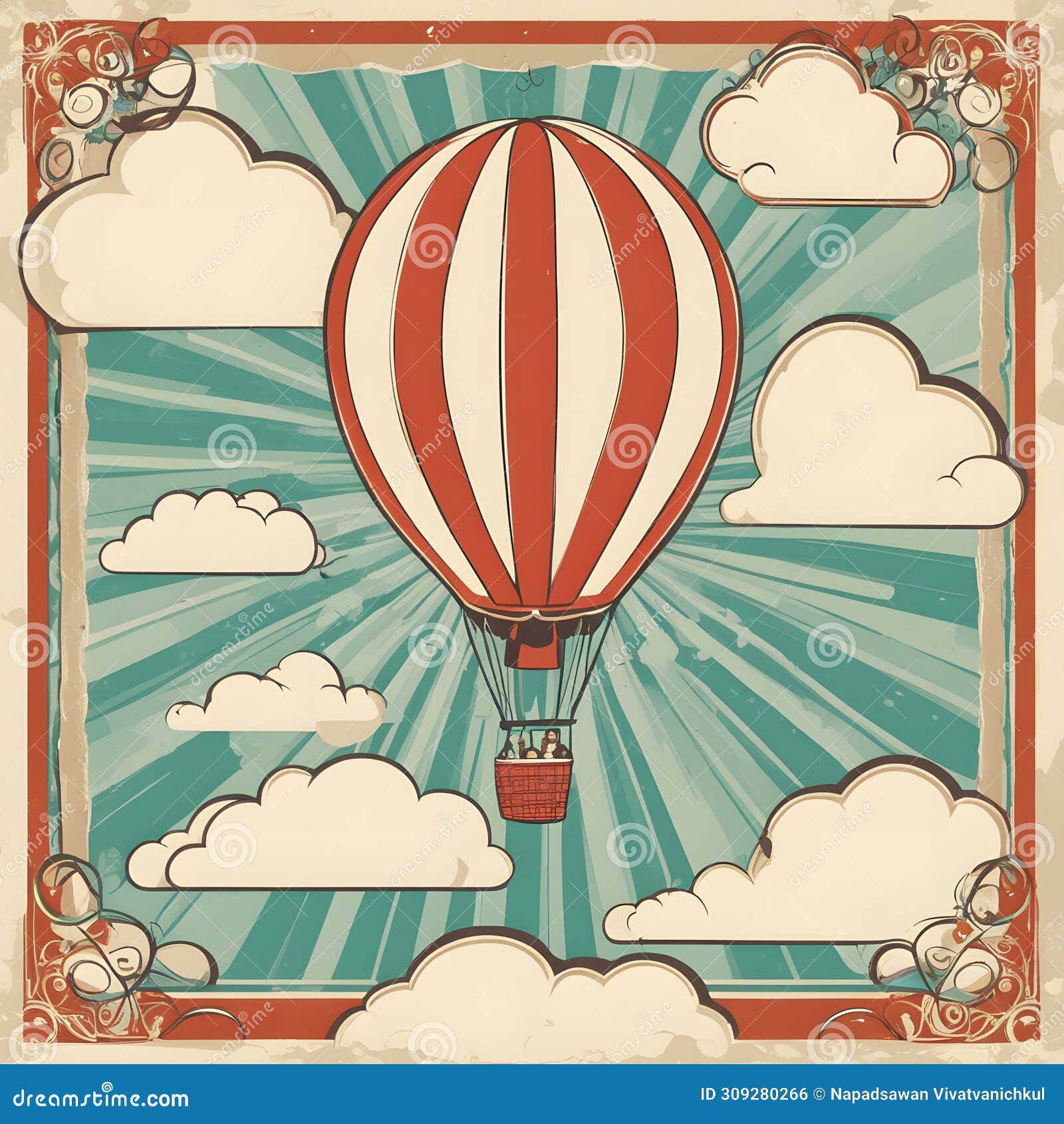 A Balloon in the Rectangle Frame in Vintage Style. Stock Illustration ...