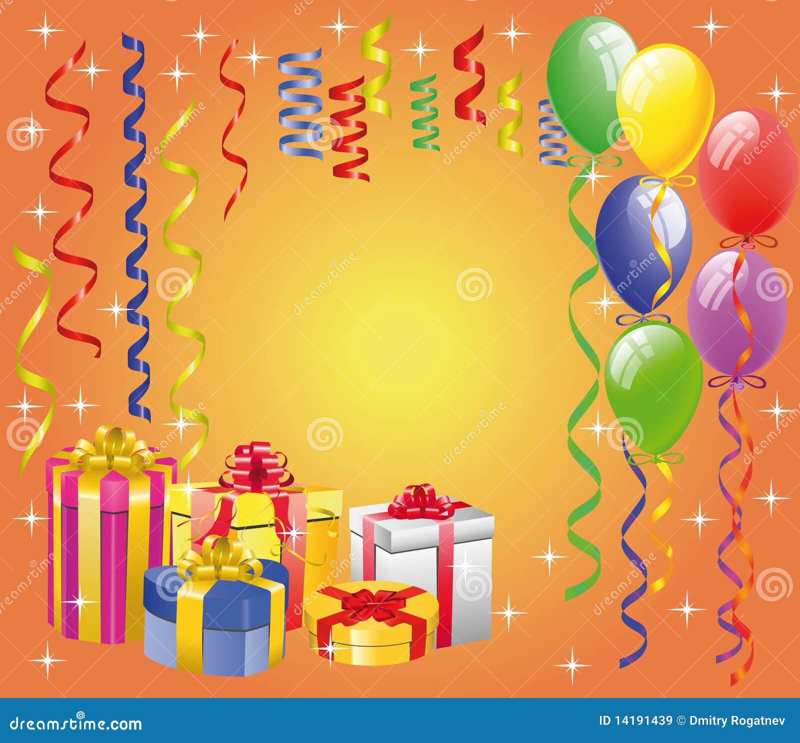 Balloon with Streamers and Gift Boxes Stock Vector - Illustration of ...