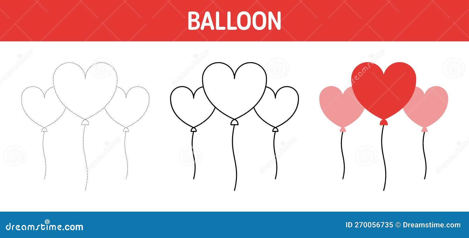 Balloon Tracing and Coloring Worksheet for Kids Stock Vector ...