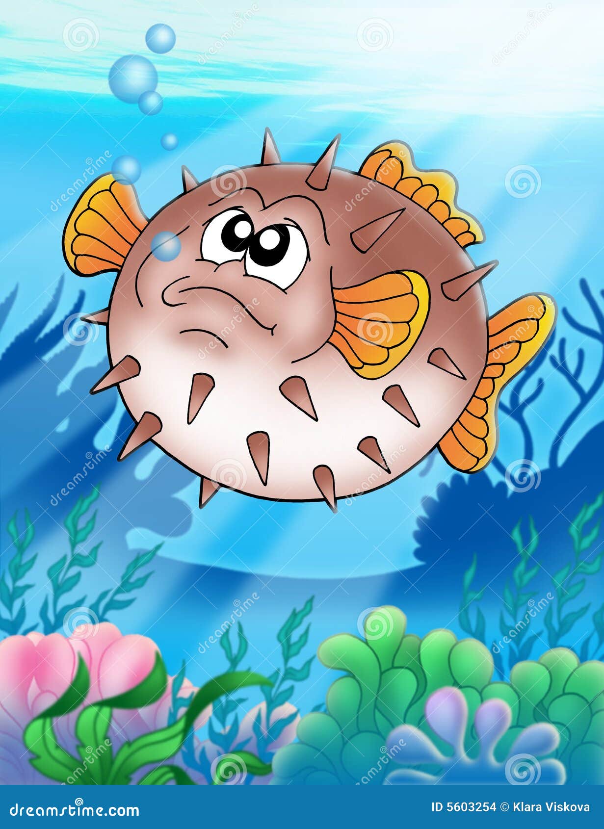 Balloonfish with bubbles stock illustration. Illustration of face - 5603254