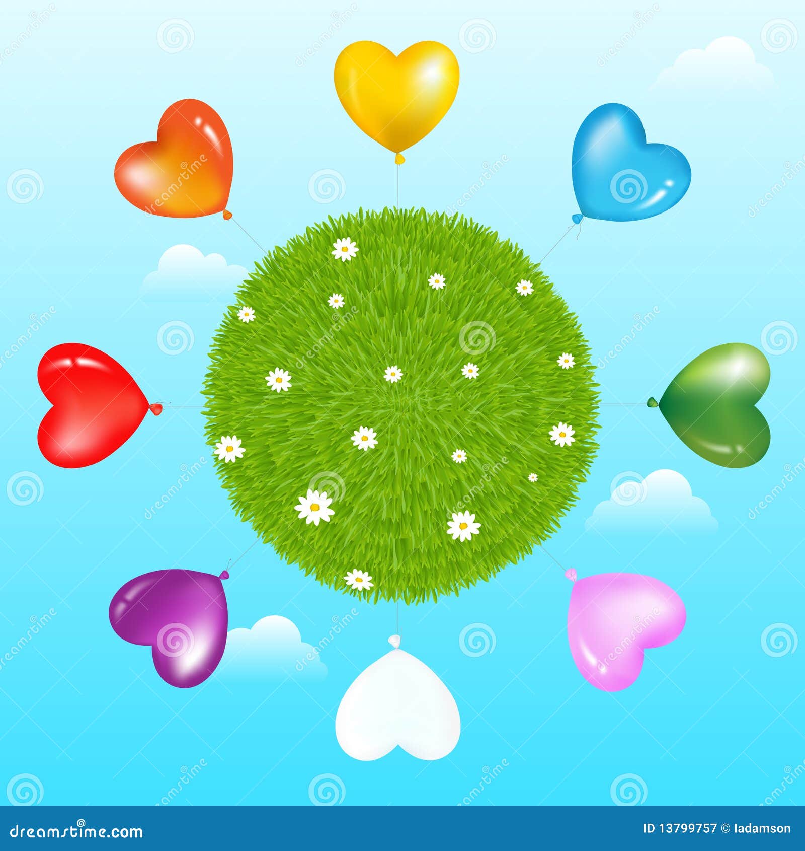 Balloons Around Grass Ball with. Vector Stock Vector - Illustration of ...
